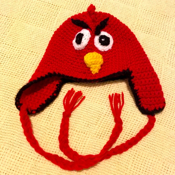Accessories | Red Angry Bird Knitted Cap With Ear Covers | Poshmark